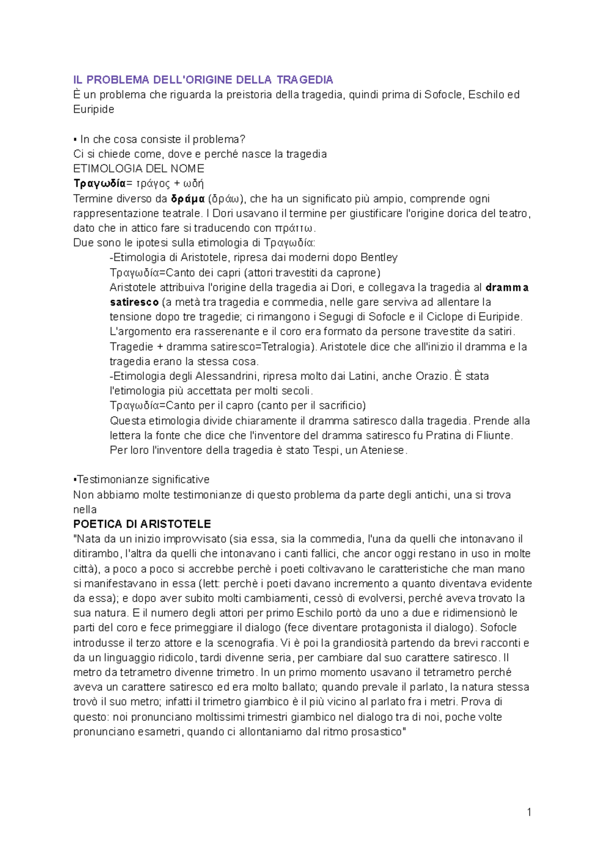 La tragedia origine, struttura Eschilo - IL PROBLEMA DELL'ORIGINE DELLA TRAGEDIA È un problema ...