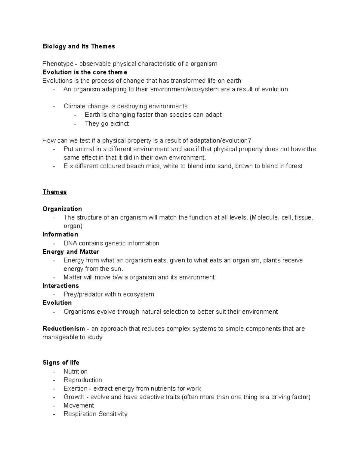 Chapter 1, 09 16 21 - Lecture and Textbook notes - Biology and Its ...
