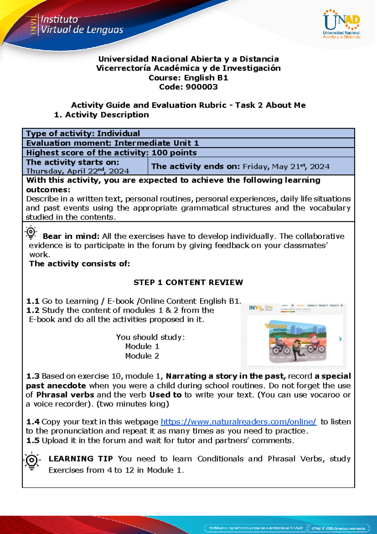 Activity guide and evaluation rubric-unit 1 -Task 2-About me ...