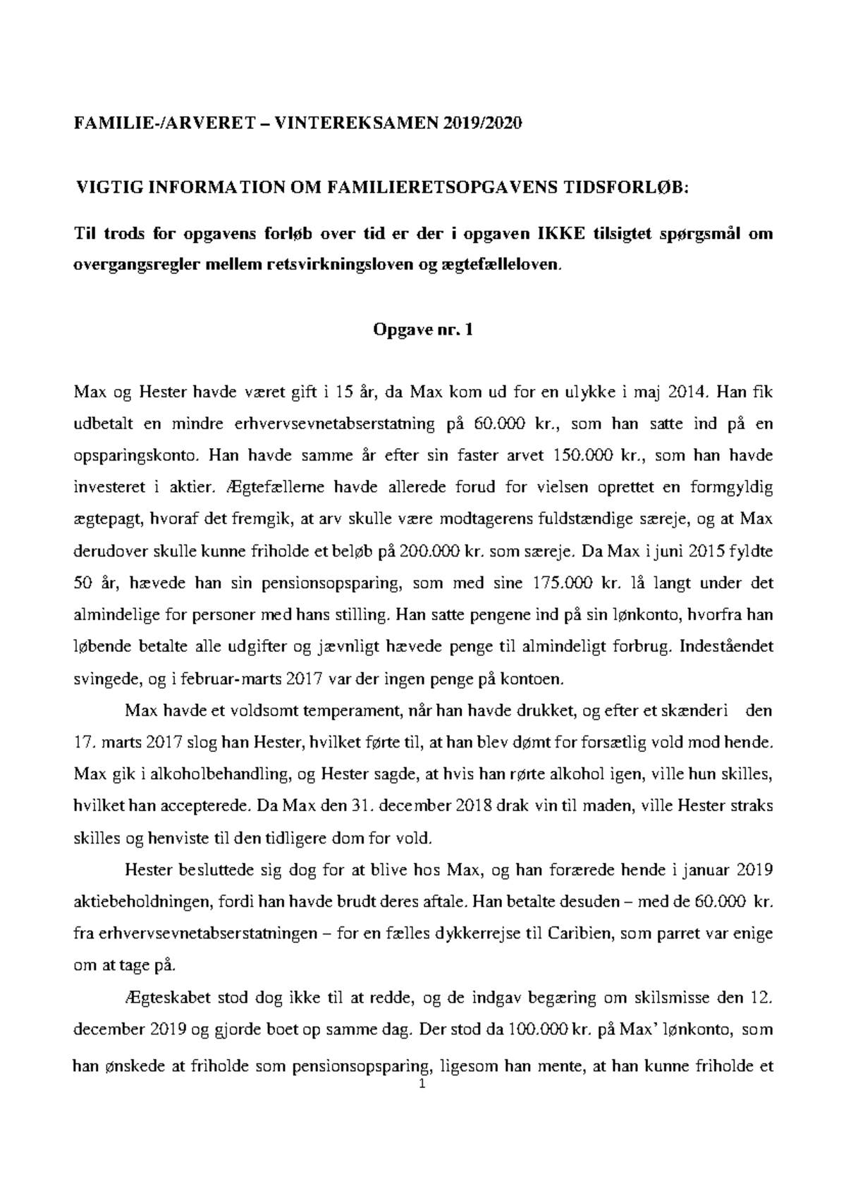 Max og Hester - rettevejledning - FAMILIE-/ARVERET – VINTEREKSAMEN 2019 ...