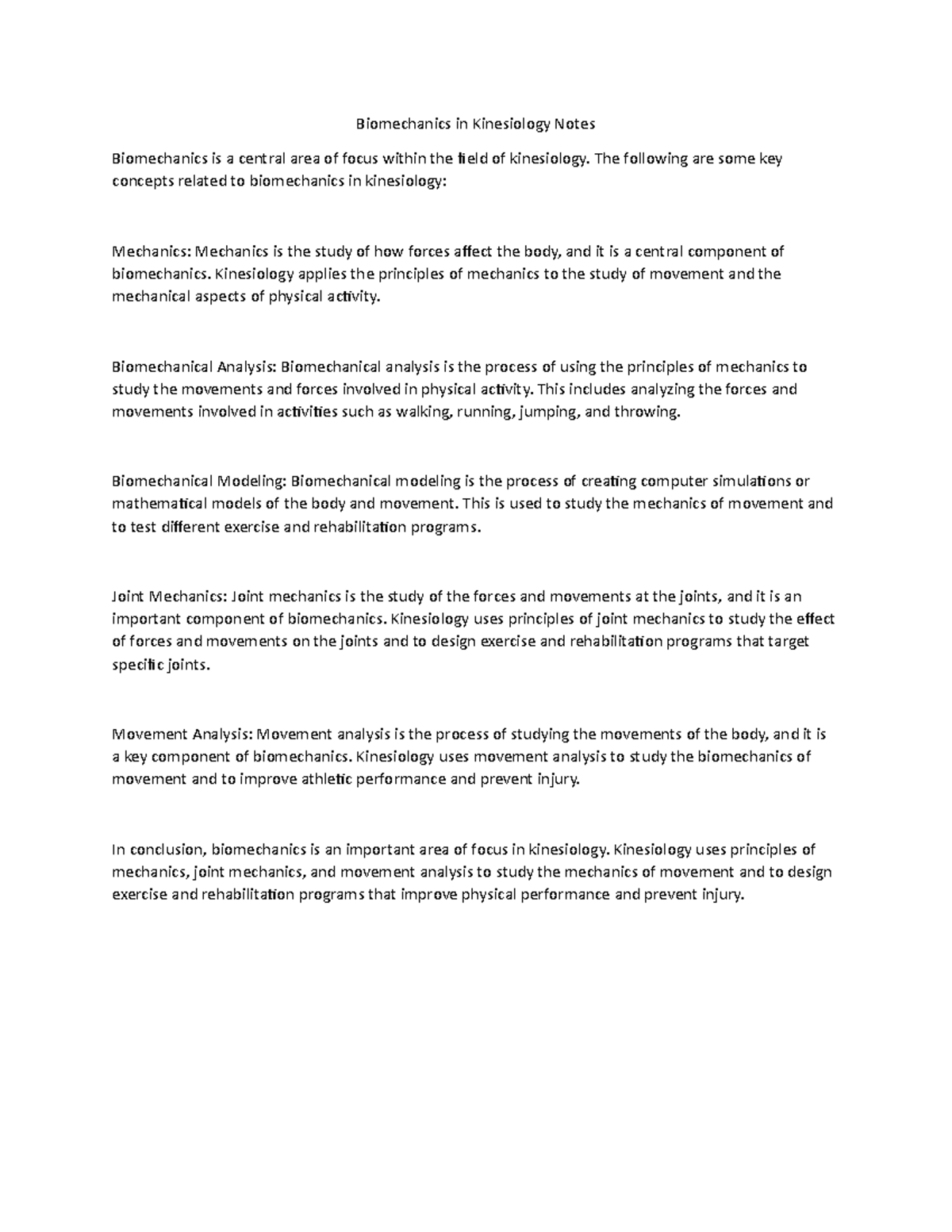 Biomechanics in Kinesiology Notes - Biomechanics in Kinesiology Notes ...