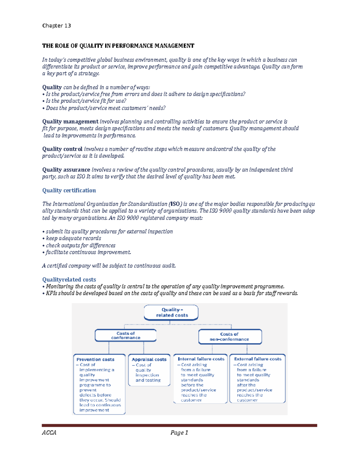 P5 Chapter 13 THE ROLE OF Quality IN Performance Management - THE ROLE ...