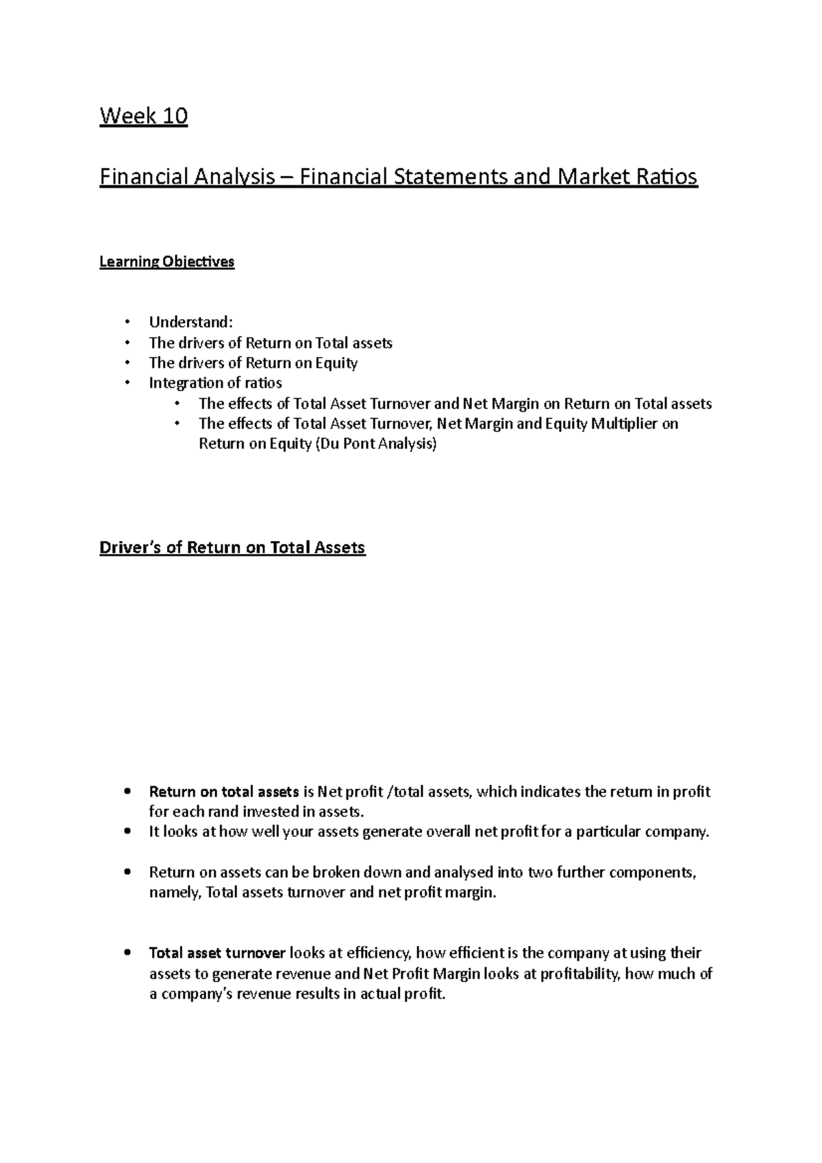 Week 10 - ACC1012S week 10 notes - Week 10 Financial Analysis ...
