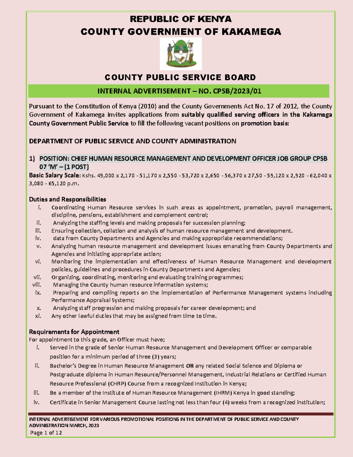 Internal Advertisement FOR Various Positions IN THE DEPT OF Public ...