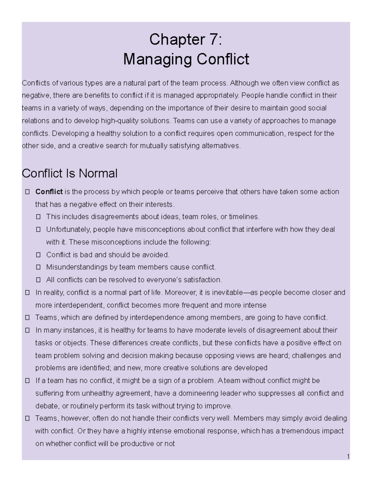 Chapter 7 Managing Conflict - Chapter 7: Managing Conflict Conflicts of ...