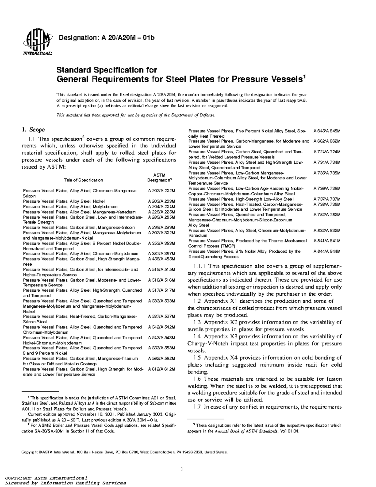 material section - Designation: A 20/A20M – 01b Standard Specification ...