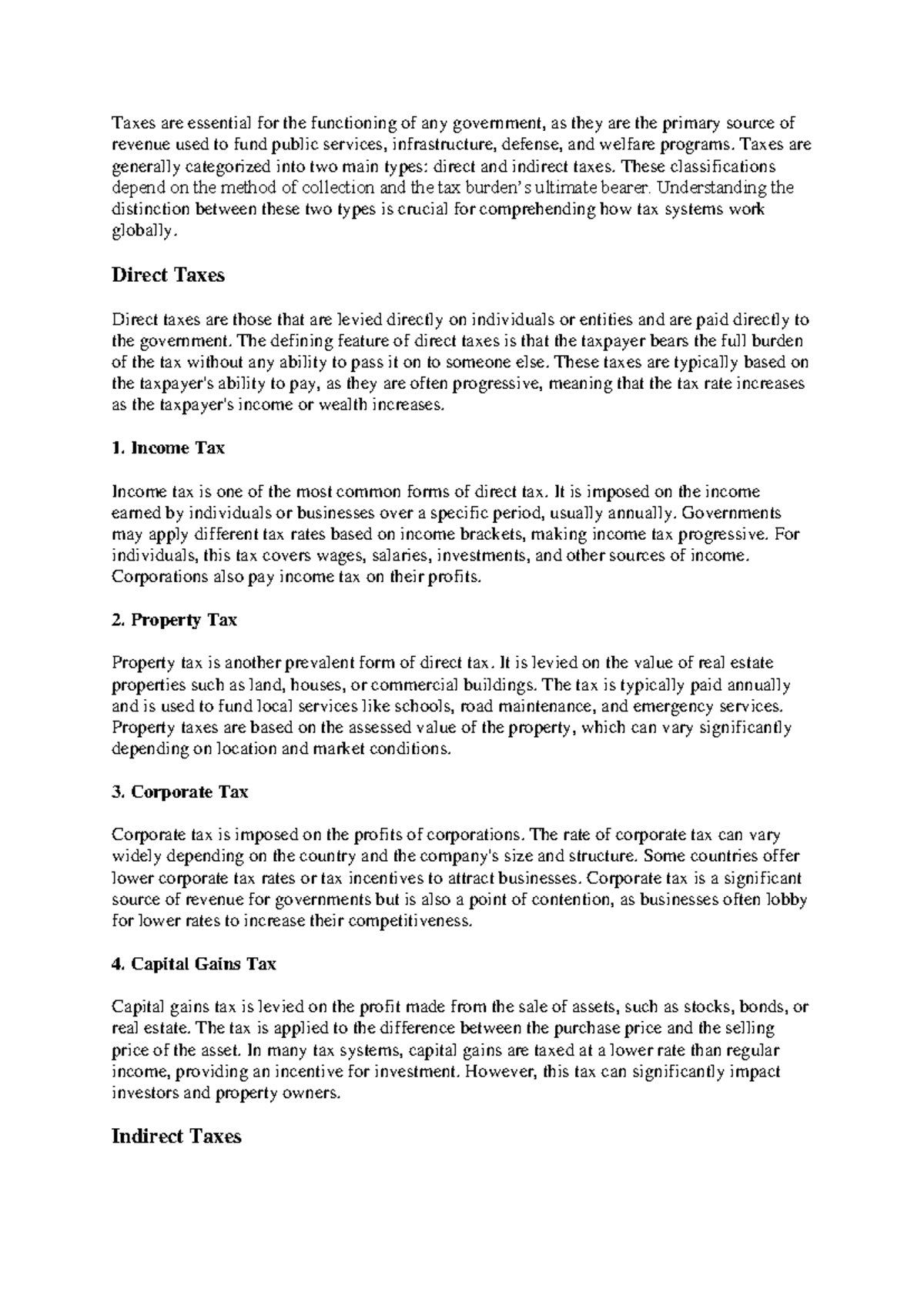 Direct taxes are those that are levied directly on individuals or ...