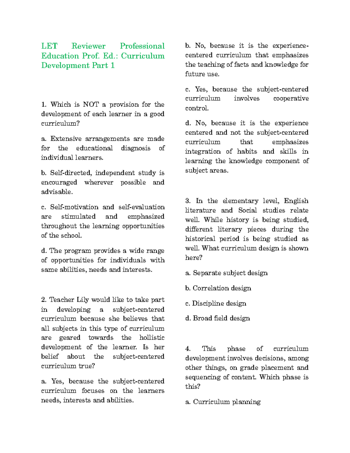 LET Reviewer Professional Education Prof Curriculum Dev - LET Reviewer ...