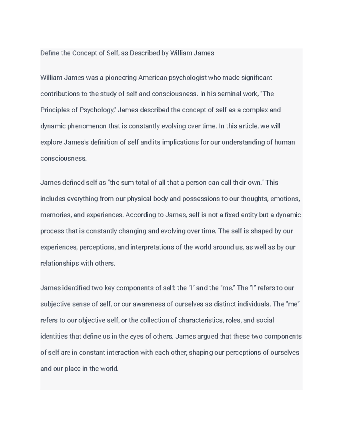 Define the Concept of Self, as Described by William James - Copy ...