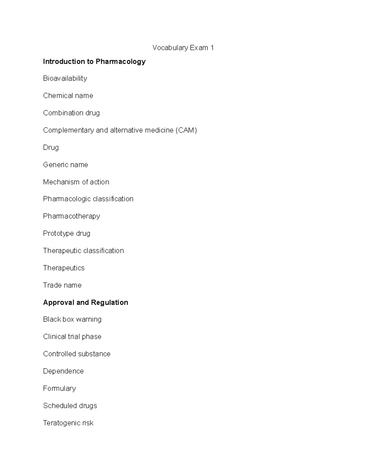 Vocabulary Exam 1 - exam 1 vocabularies - NURS 350 - Studocu