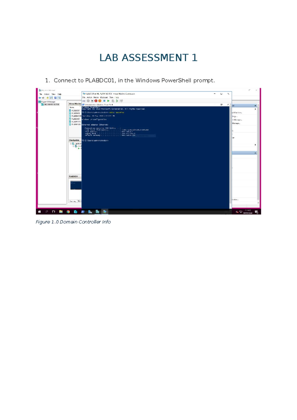 Lab Assessment 1 Pratyush Raj Shiwakoti s8070101 - LAB ASSESSMENT 1 1. Connect to PLABDC01, in ...