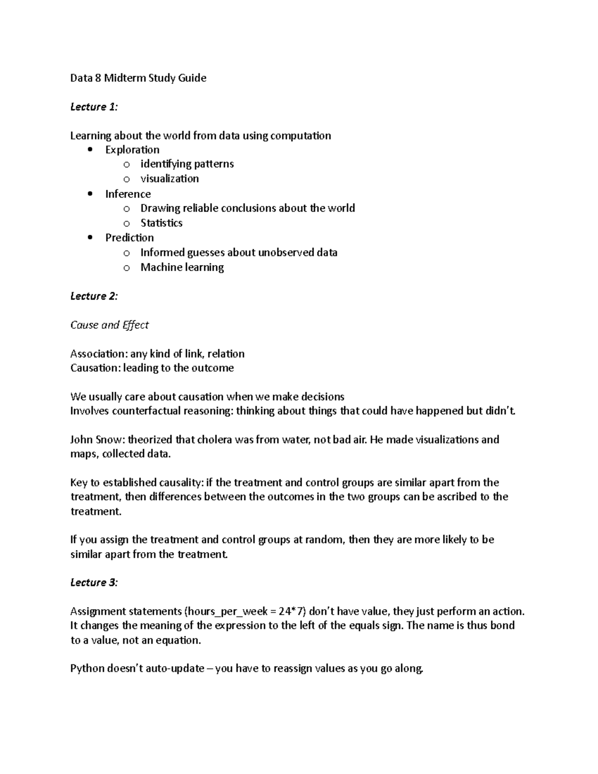 Data 8 Midterm Study Guide (Autosaved) - Data 8 Midterm Study Guide Lecture 1: Learning about ...