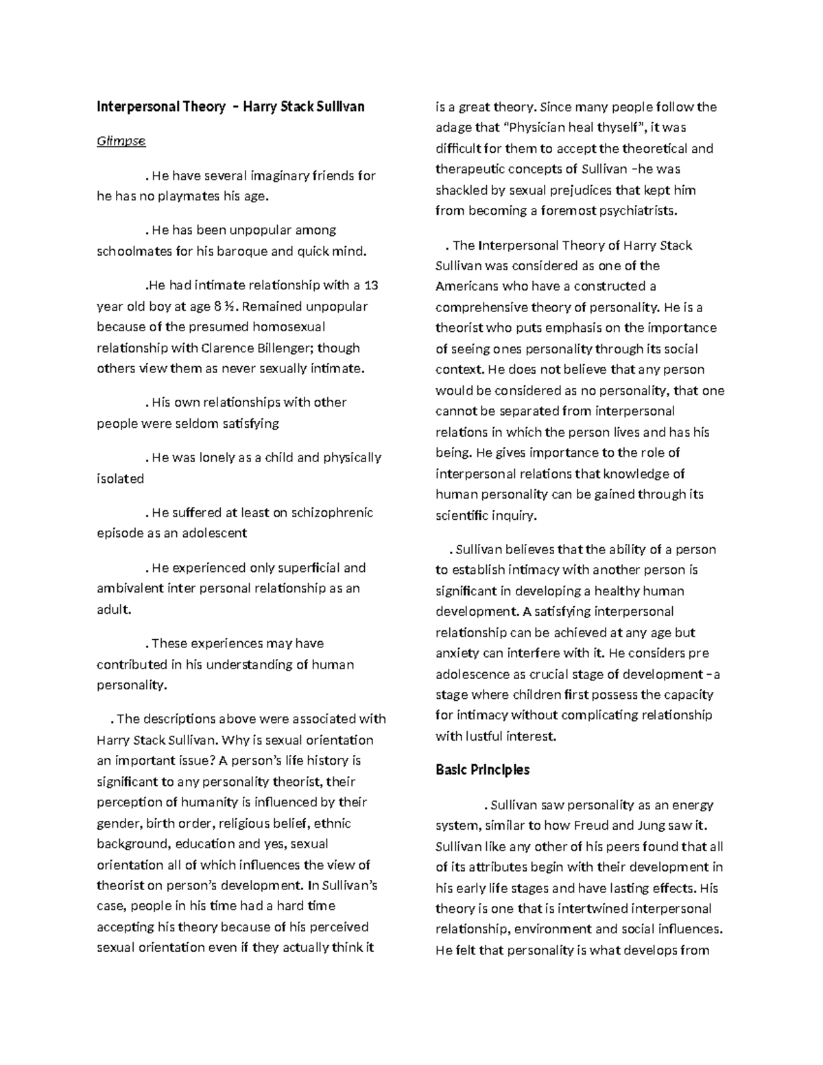 Sullivan-handouts - Interpersonal Theory – Harry Stack Sullivan ...