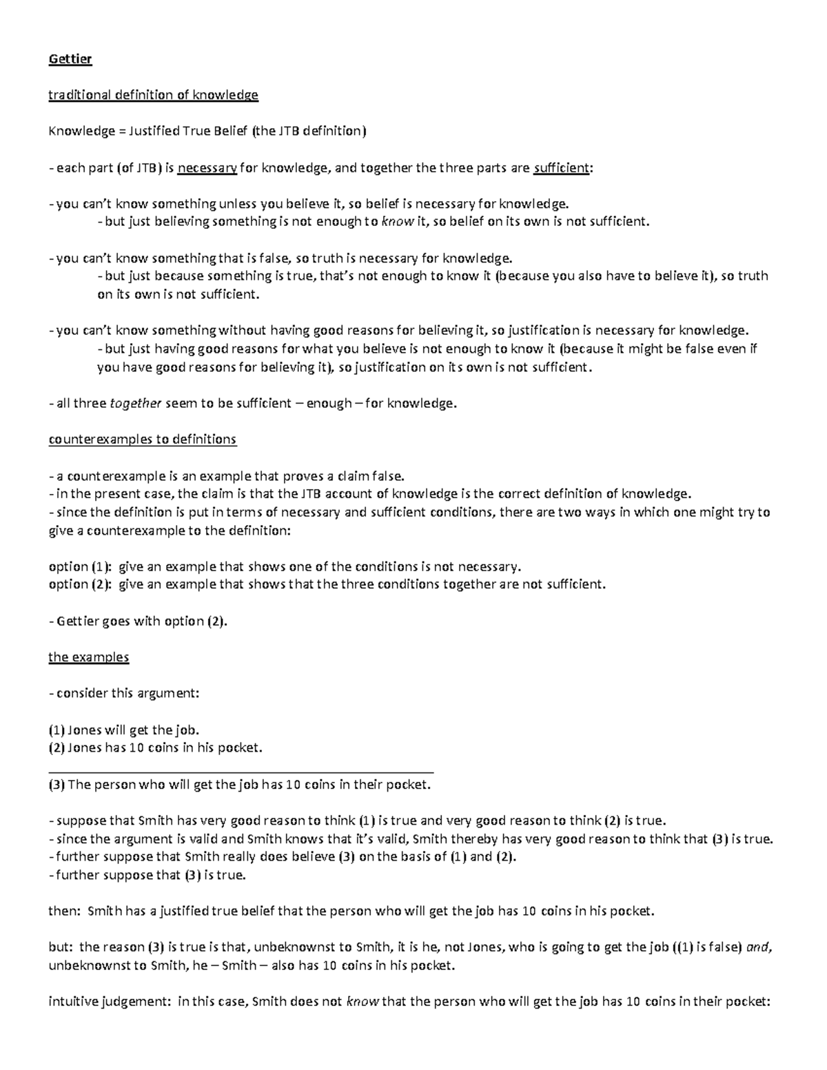 Handout 07 gettier - Lecture notes 7 - Gettier traditional definition ...