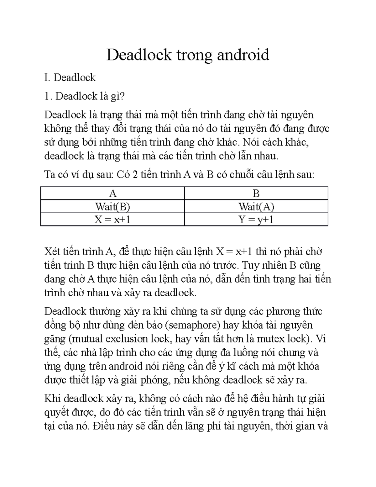 Deadlock-trong-android - Deadlock trong android I. Deadlock Deadlock là gì? Deadlock là trạng ...