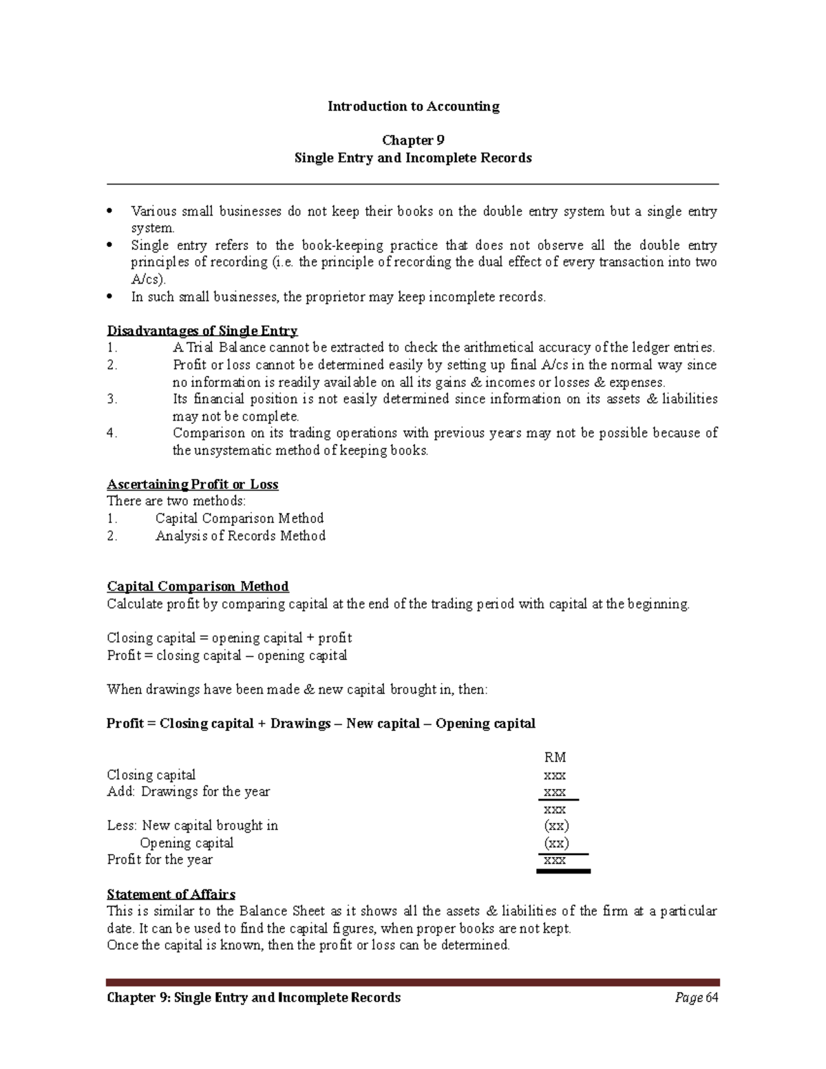 Chp 9 Single Entry and Incomplete Records - Introduction to Accounting ...