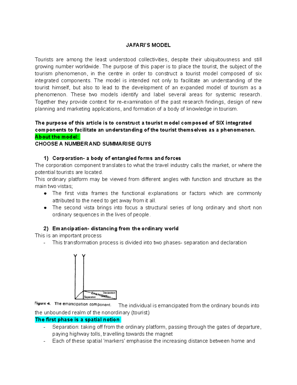 Jafari Tourism - Lecture notes Module notes - JAFARI’S MODEL Tourists ...