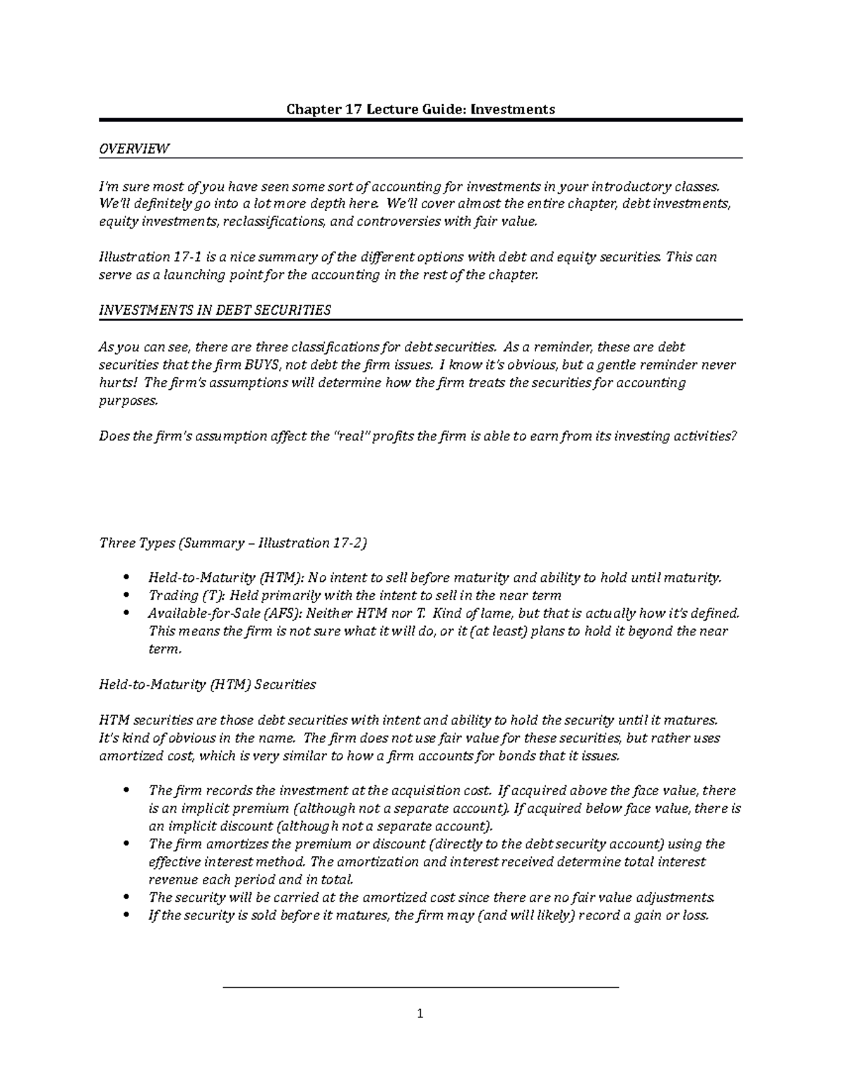 Chapter 17 Lecture Guide - Chapter 17 Lecture Guide: Investments ...