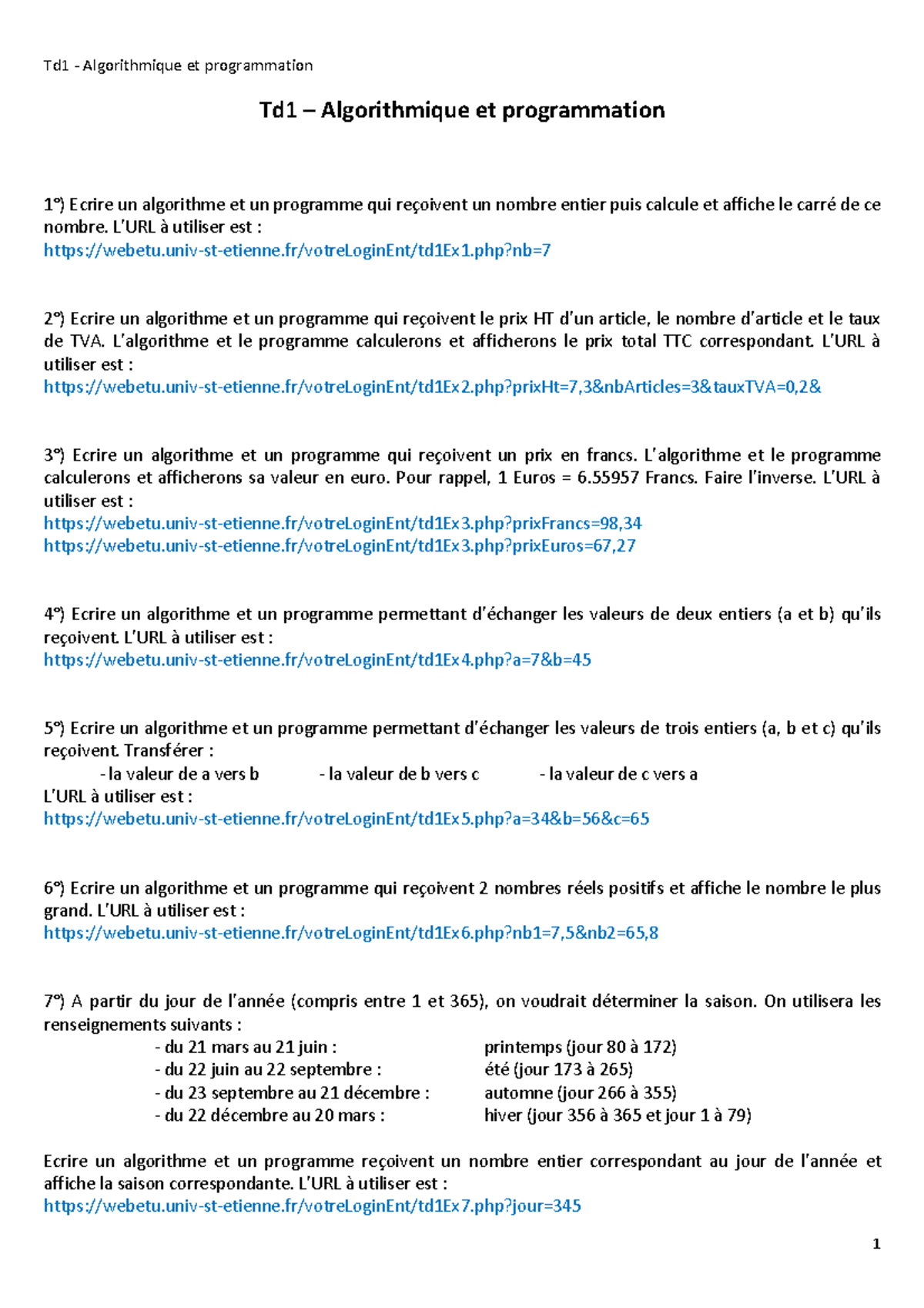 Td1Php 2 - je partage mon TD d'algorithme et programmation - Td1 - Algorithmique et ...
