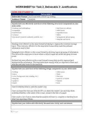 Task 2 Aud1 Jus Template - 1 Task 2 Audience 1 Justifications Audience ...