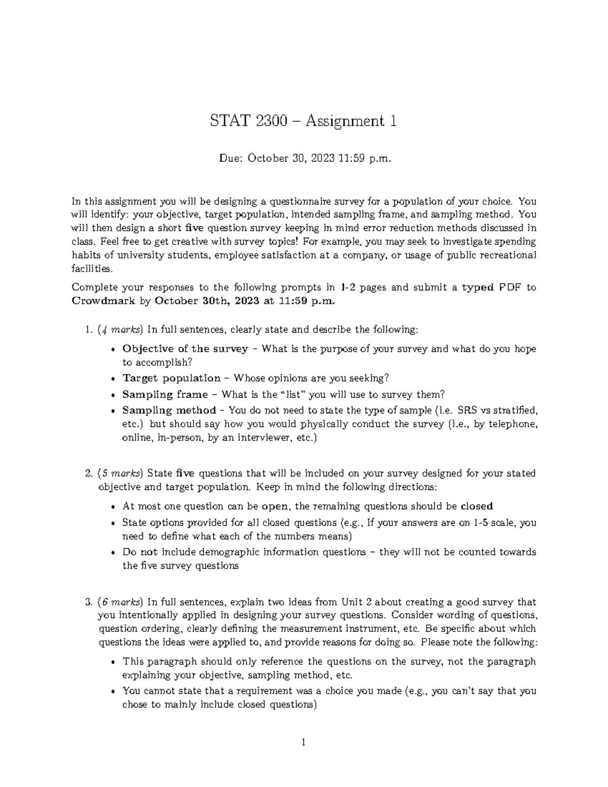 Assignment-1-Instructions - STAT 2300 – Assignment 1 Due: October 30 ...