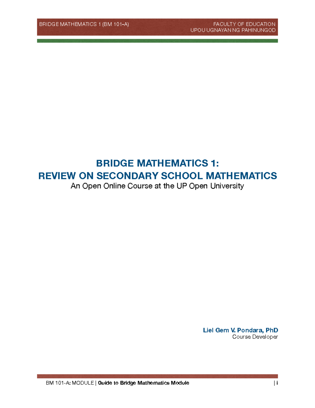 Guide to Bridge Mathematics Module - UPOU UGNAYAN NG PAHINUNGOD BRIDGE ...