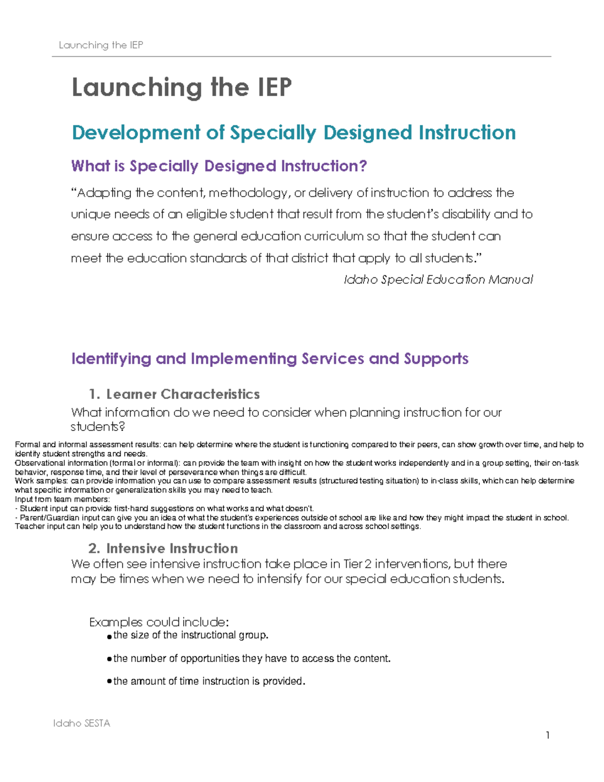 Launching Module Workbook - Idaho SESTA Launching the IEP Development ...