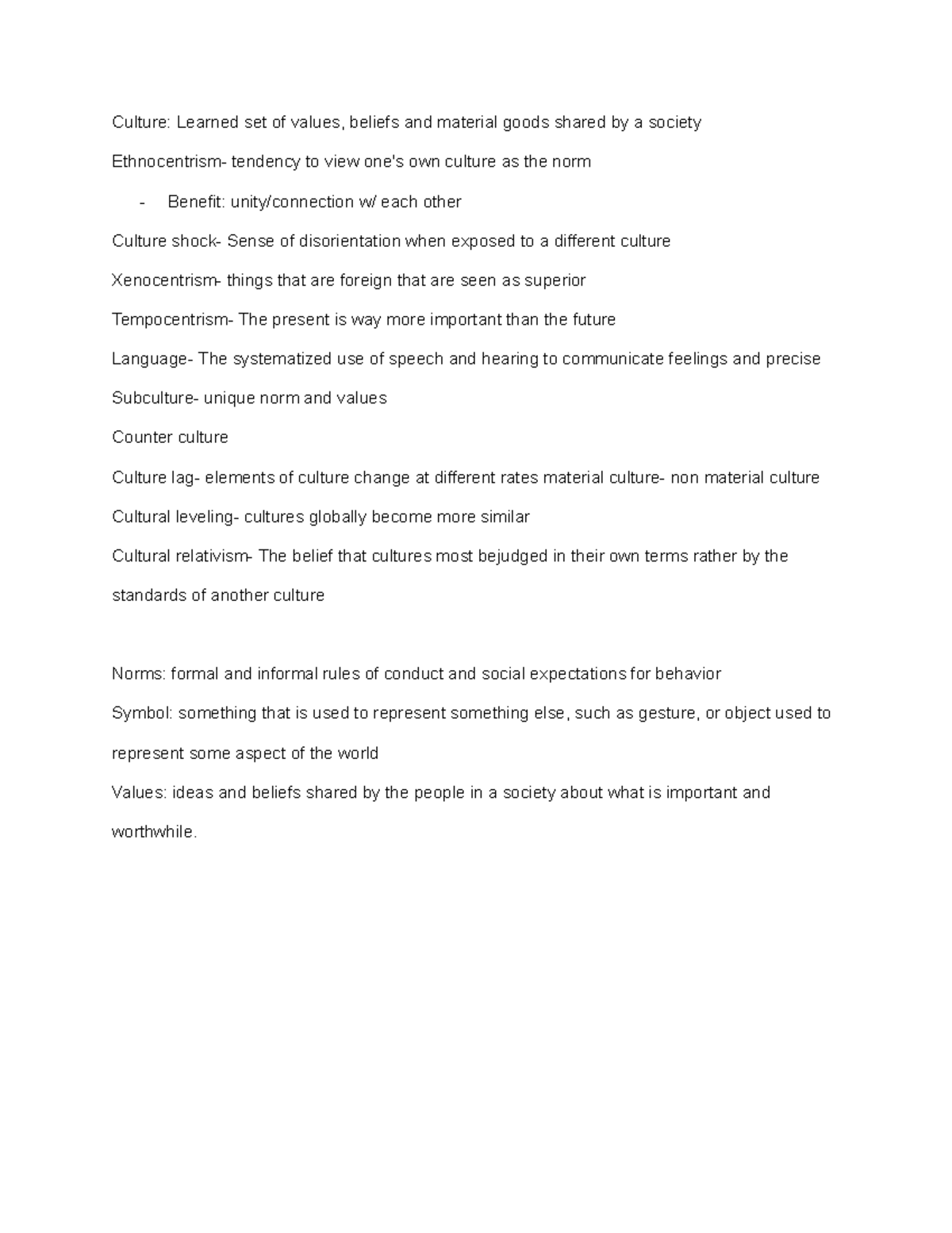 Ch. 4 of Sociology - Google Docs - Culture: Learned set of values ...