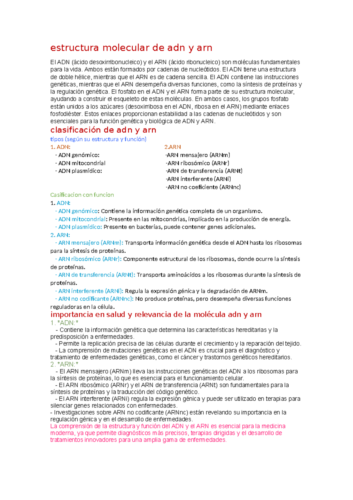 ADN Y ARN - arn y adn - estructura molecular de adn y arn El ADN (ácido ...