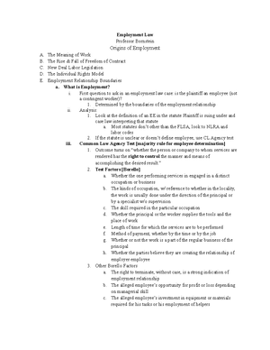 Employment Law Checklist: Blackletter Outline - Note, the default rule ...