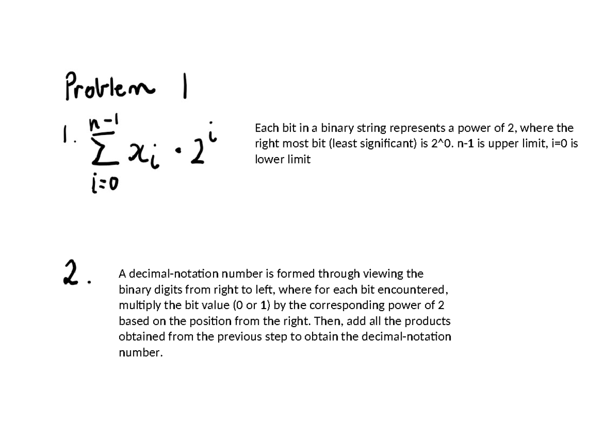 Tutorial 1 problem 1 solution - COMP90038 - Each bit in a binary string represents a power of 2 ...