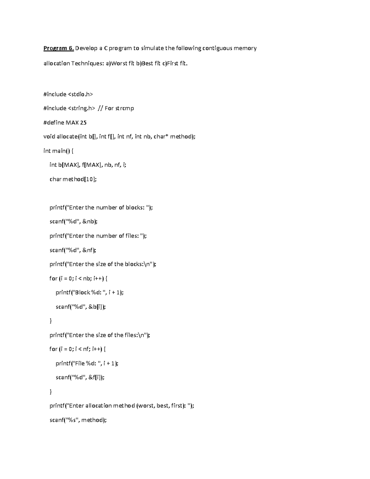 Program 6 - Jdjdj - Program 6. Develop a C program to simulate the ...