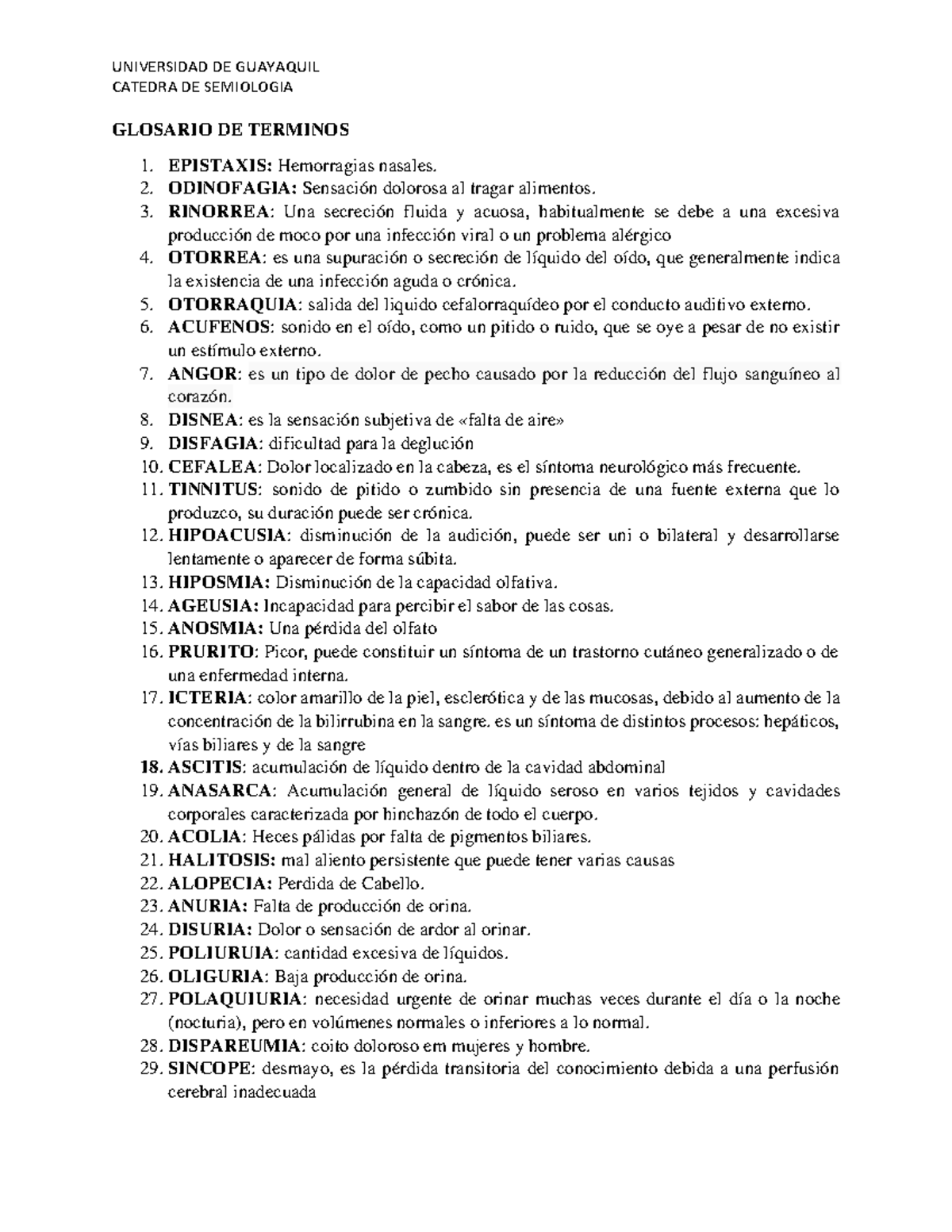 Glosario DE Terminos Medicos - UNIVERSIDAD DE GUAYAQUIL CATEDRA DE ...