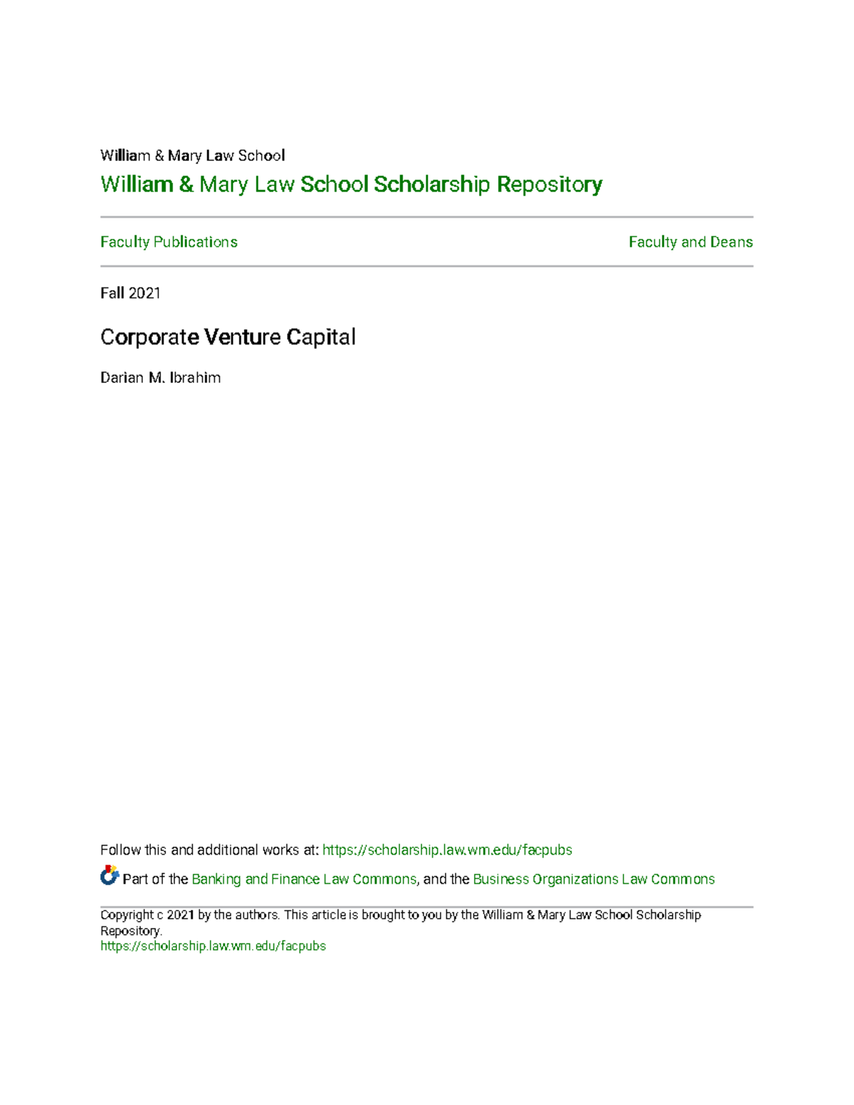 Darian Ibrahim-Corporate Venture Capital-UPenn Journal of Biz Law ...