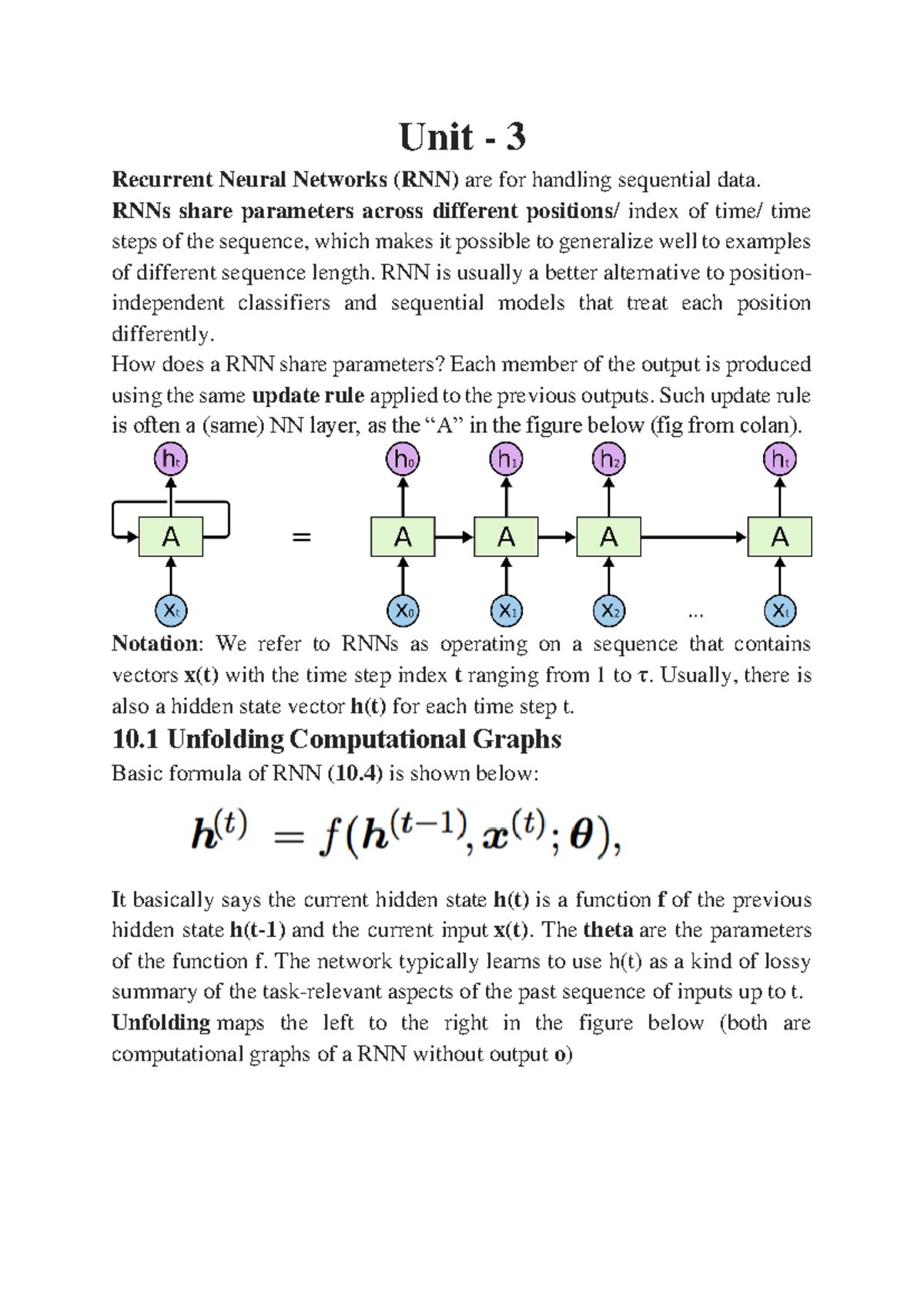Unit 3 - unit 3 - Unit - 3 Recurrent Neural Networks (RNN) are for ...