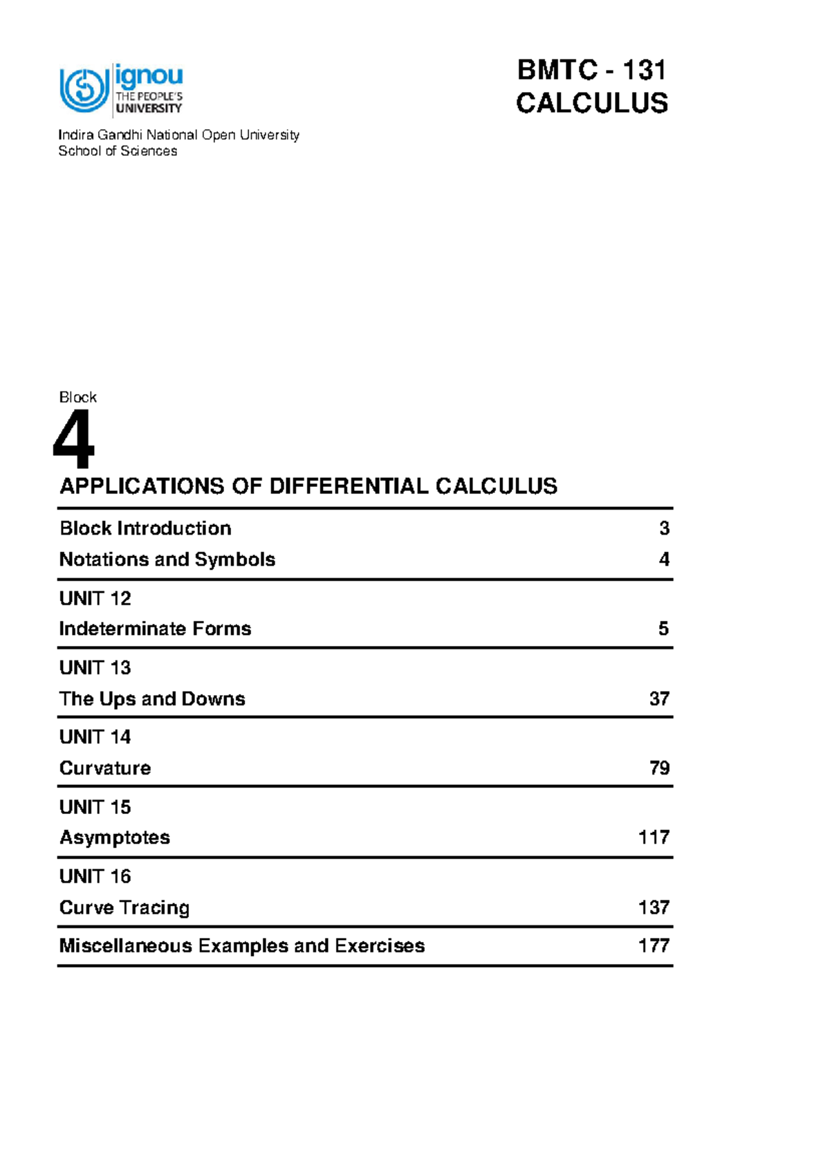 Block-4 Applications of Differential Calculus - Block ####### APPLICATIONS OF DIFFERENTIAL ...