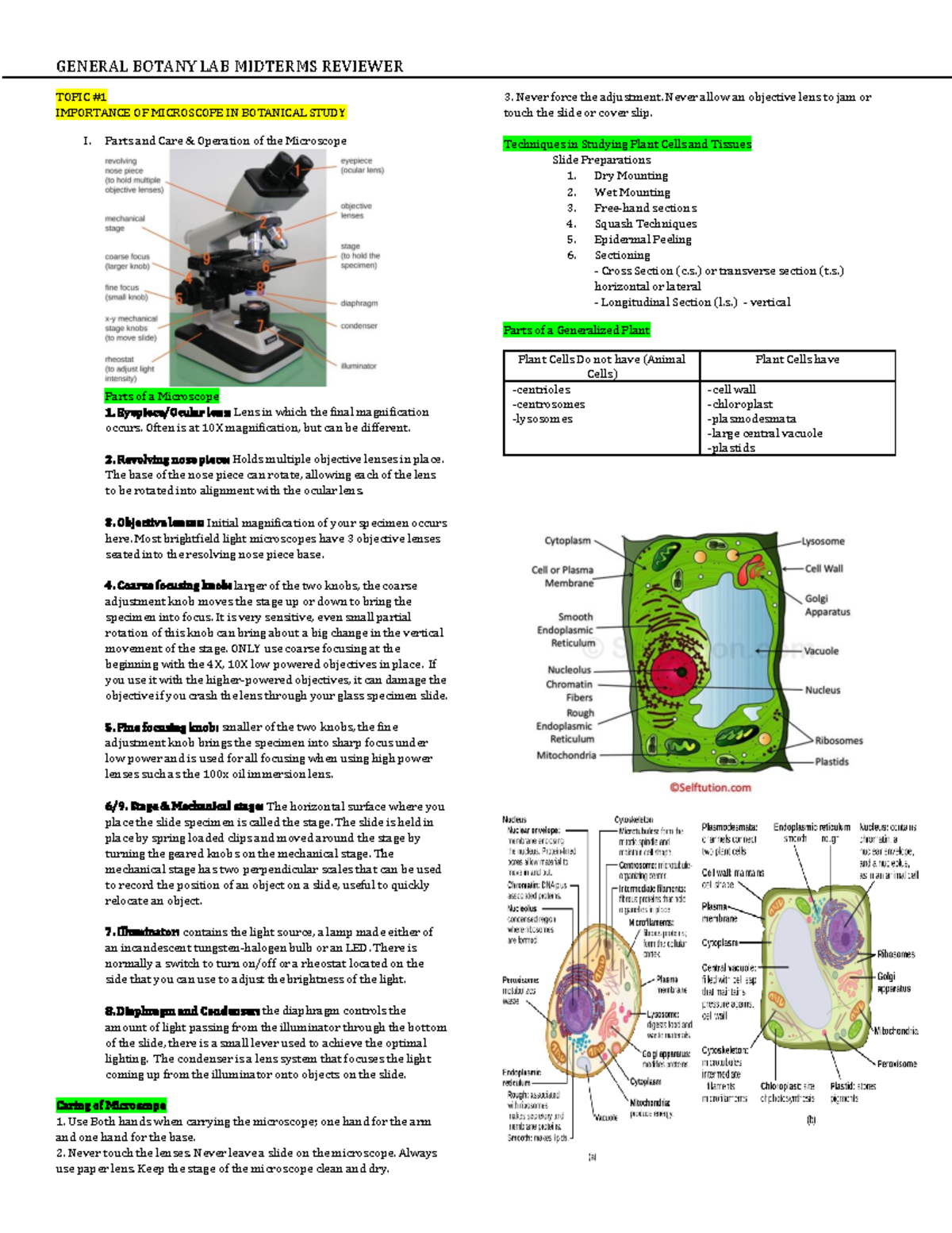 Reviewer Gen Bot Lab - Summary for Activity 1 - 4 in General Botany ...