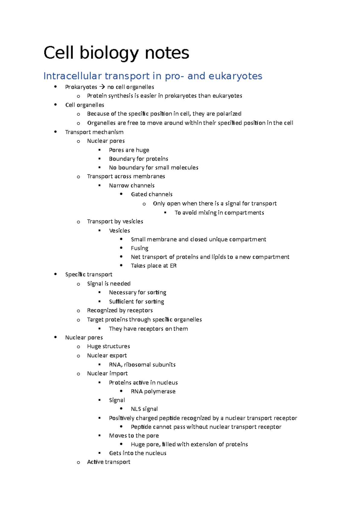 Cellbiology notes - Aantekeningen - Cell biology notes Intracellular ...