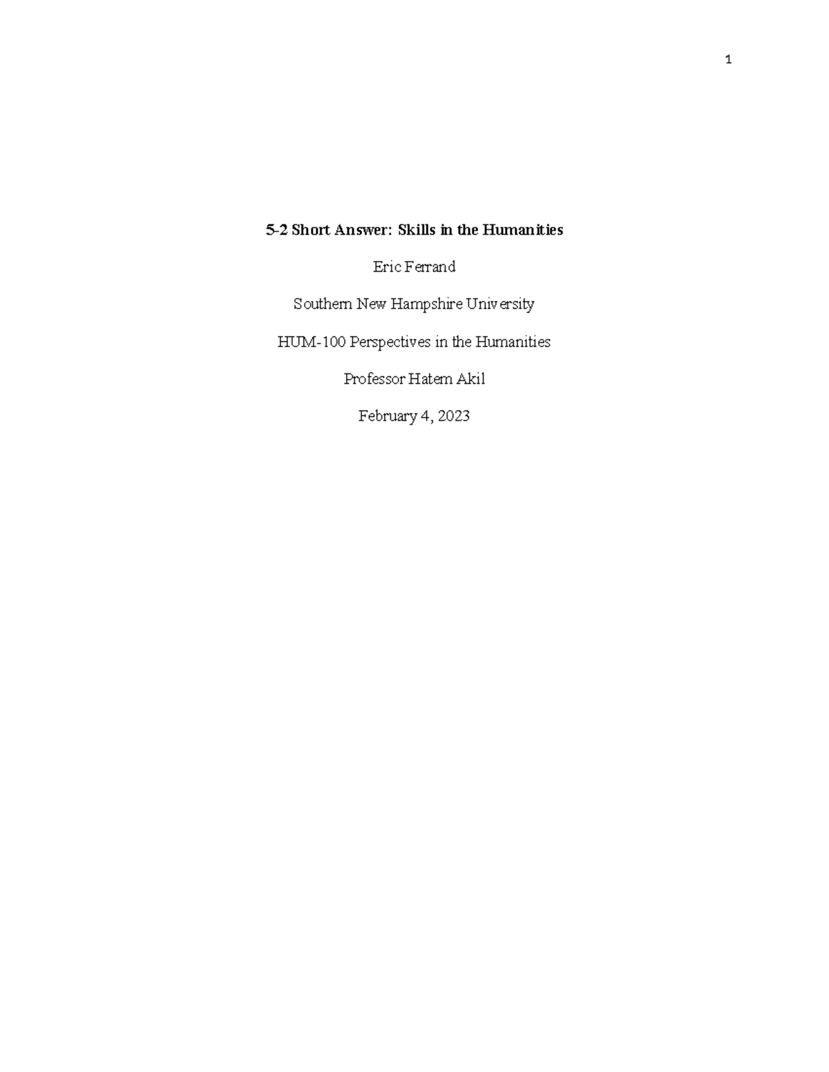 5-2 HUM 100 paper - 5-2 assignment for HUM100 - 5-2 Short Answer ...