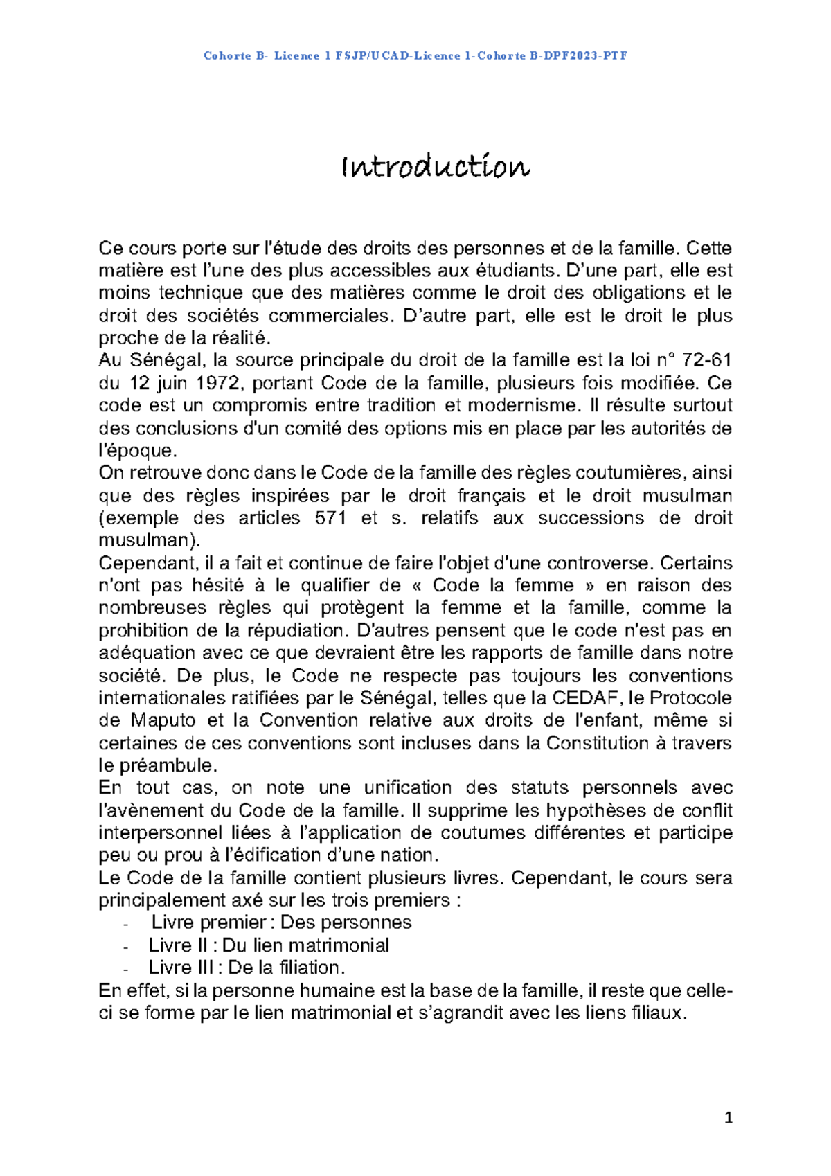 Introduction - Cohérence et pertinence - C o h o r t e B - L i c e n c e 1 F S J P / U C A D - L ...