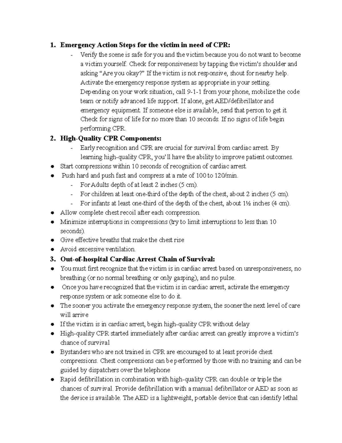 Emergency Action Steps for CPR and Cardiac Arrest Chain of Survival ...
