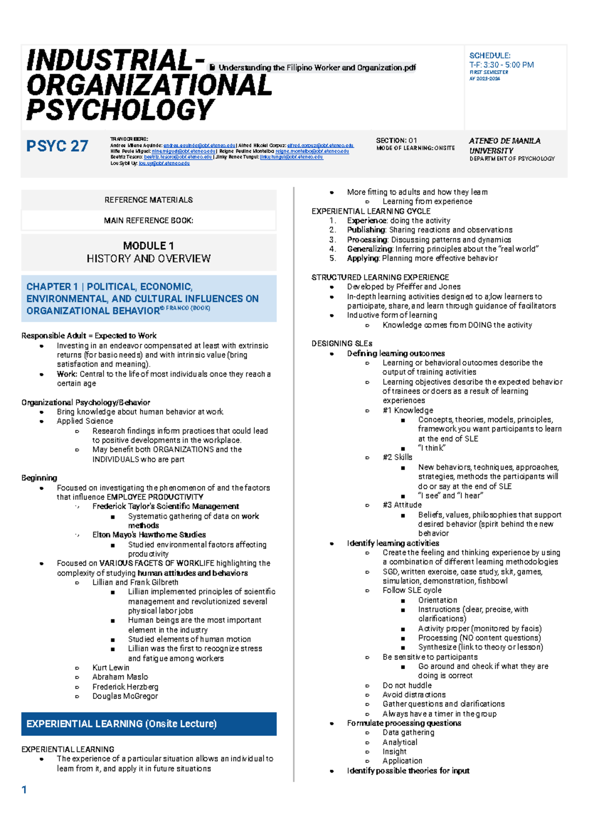 PSYC 27 Industrial Organizational Psychology - INDUSTRIAL ...