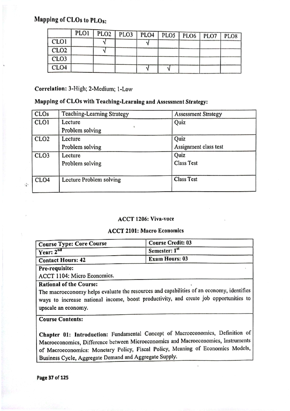 Cam Scanner 10 19 2024 14 - Mapping of CLOs to PLOs: PLO1 PLO2 PLO3 ...