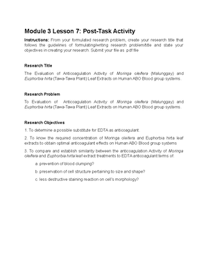 Module 4 Lesson 3 Post-task Activity - Module 4: Lesson 3: Post-task ...