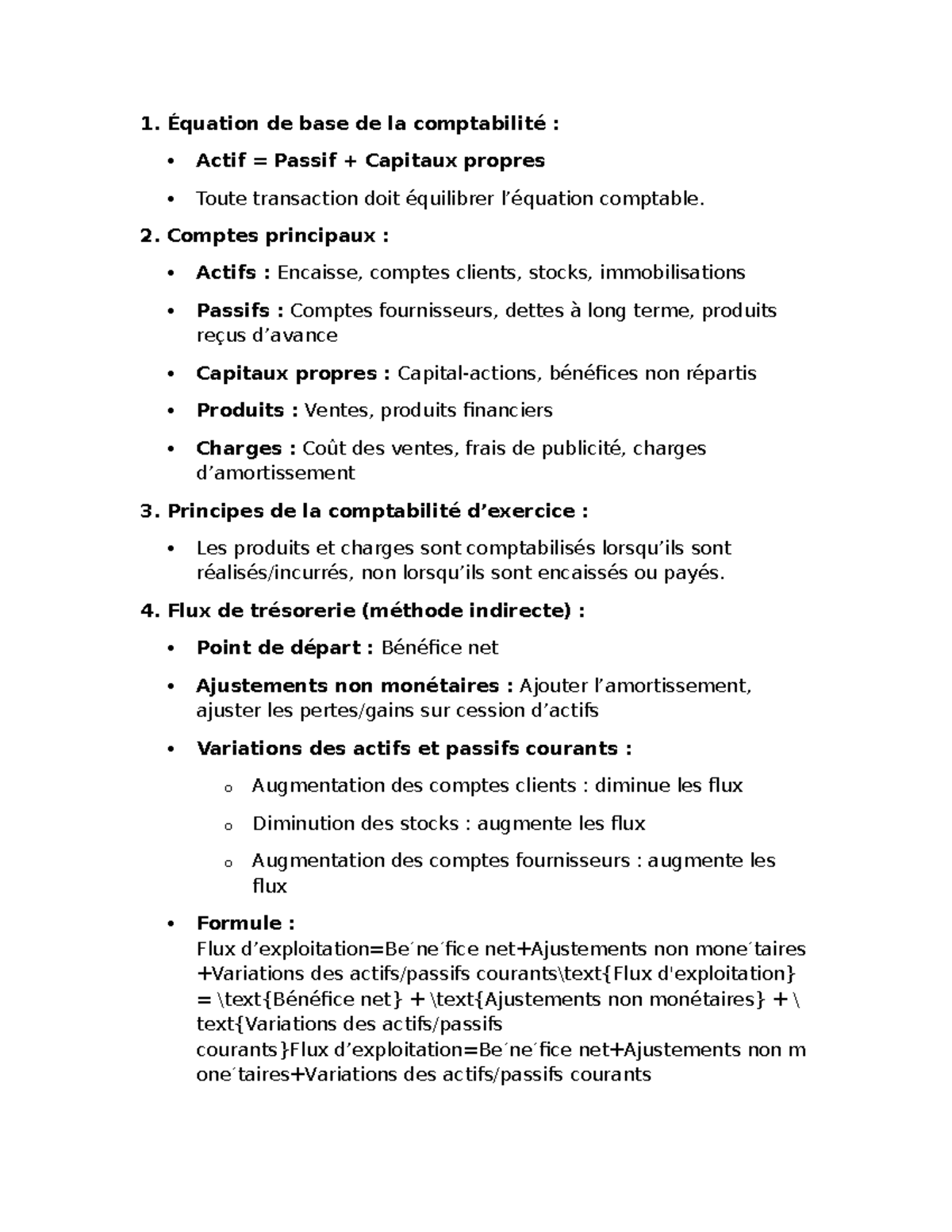 Concepts clés Examen intra - Équation de base de la comptabilité ...
