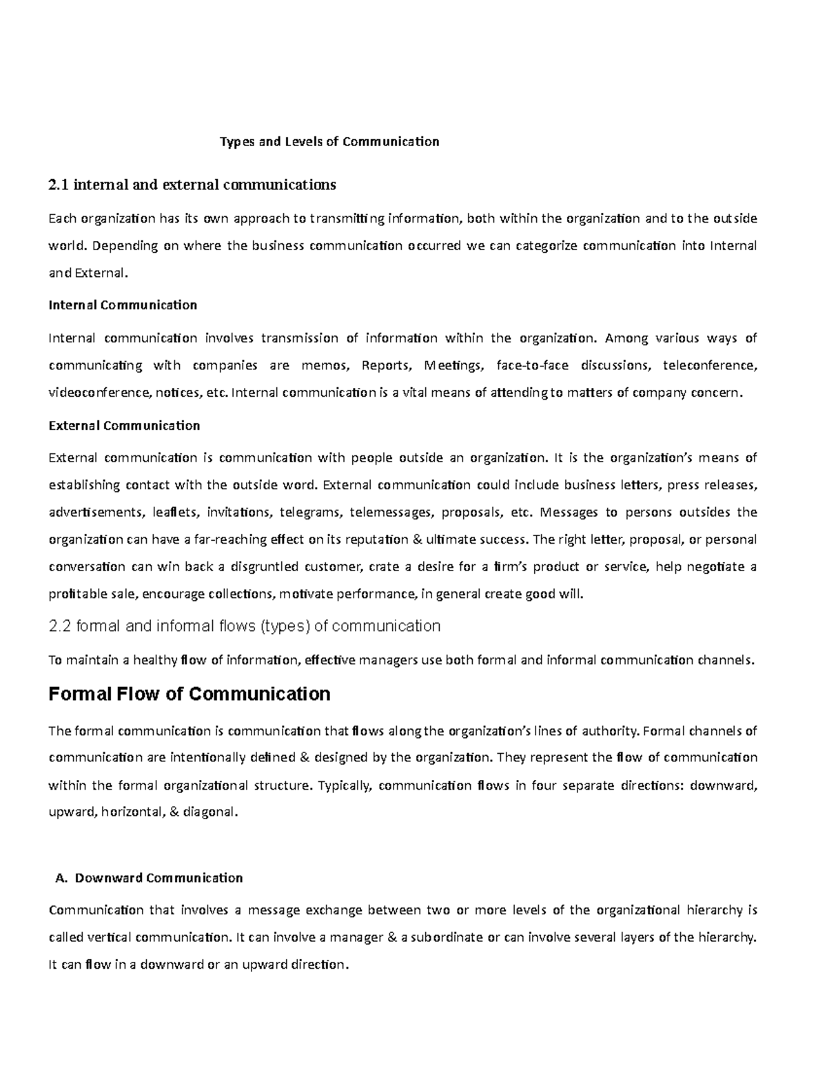 business communication - Types and Levels of Communication 2 internal ...