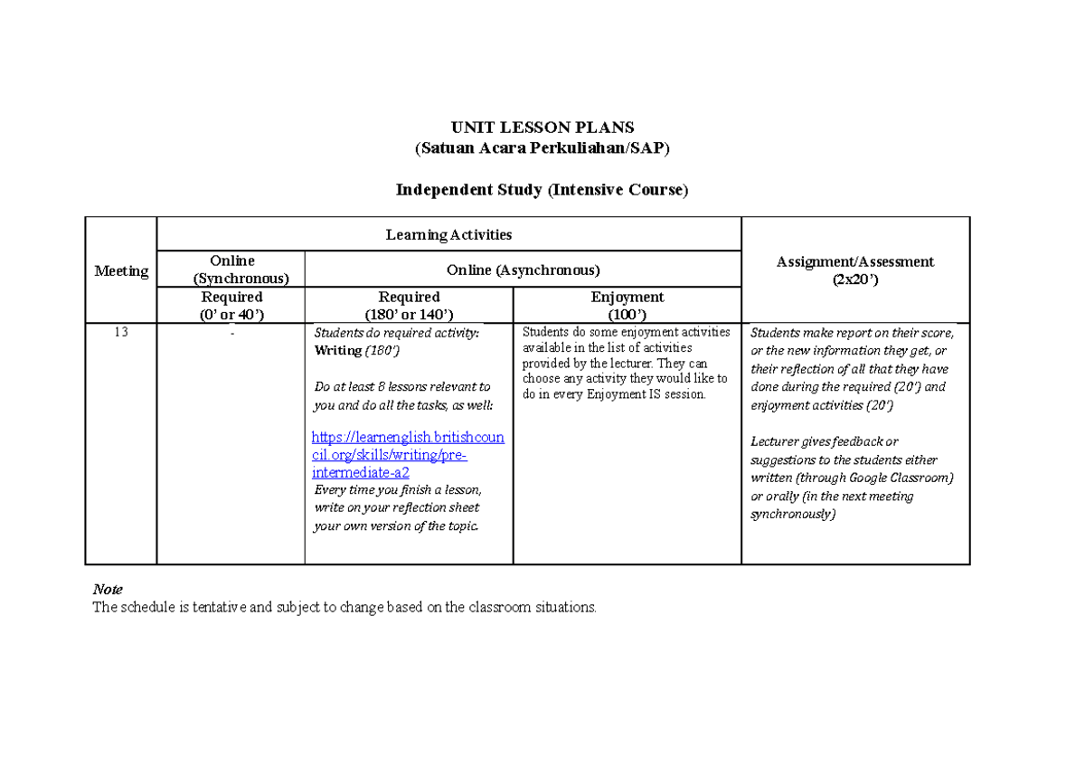 Meeting 13 - XIXIXIXIXIXIXI - UNIT LESSON PLANS (Satuan Acara ...