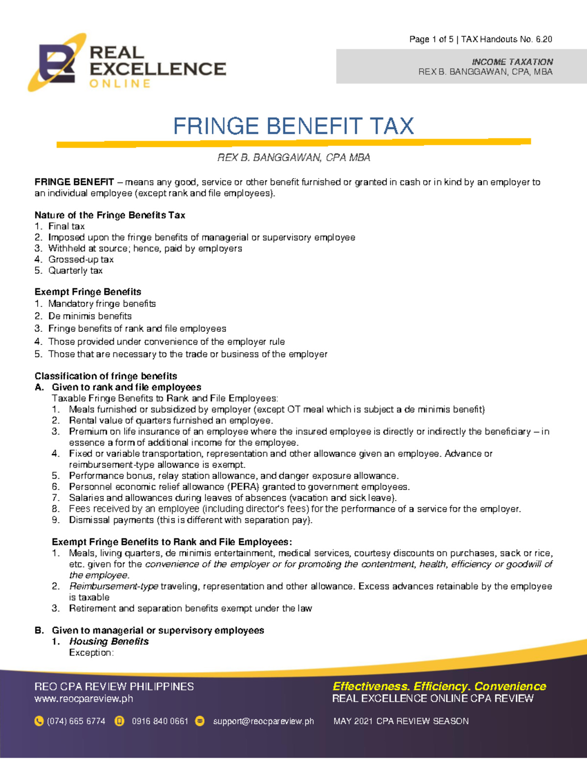 REO Fringe benefit tax - This is a Board Exam materials - INCOME ...