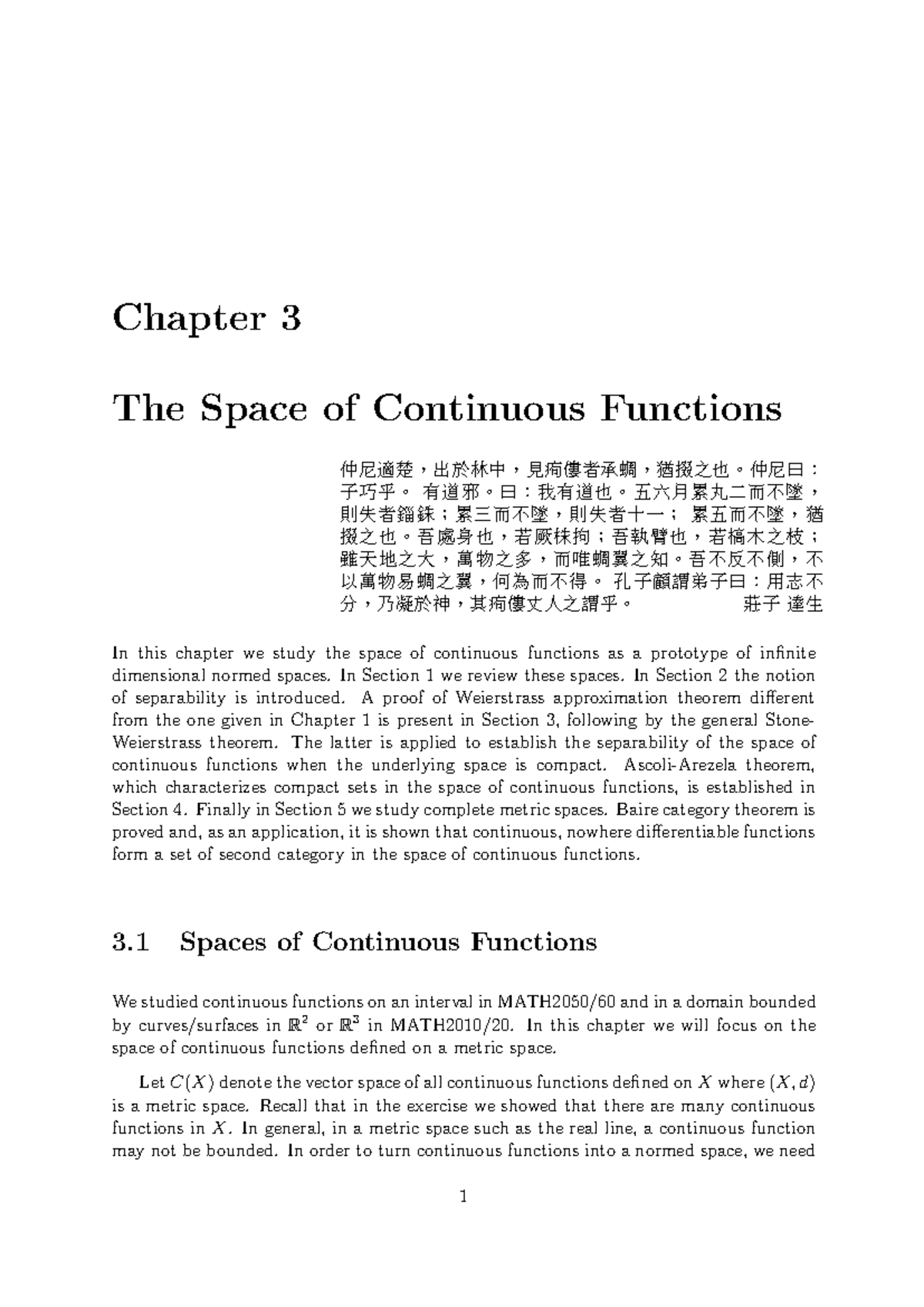 Chapter 3. Space of Continuous Functions - Chapter 3 The Space of Continuous Functions π - Studocu