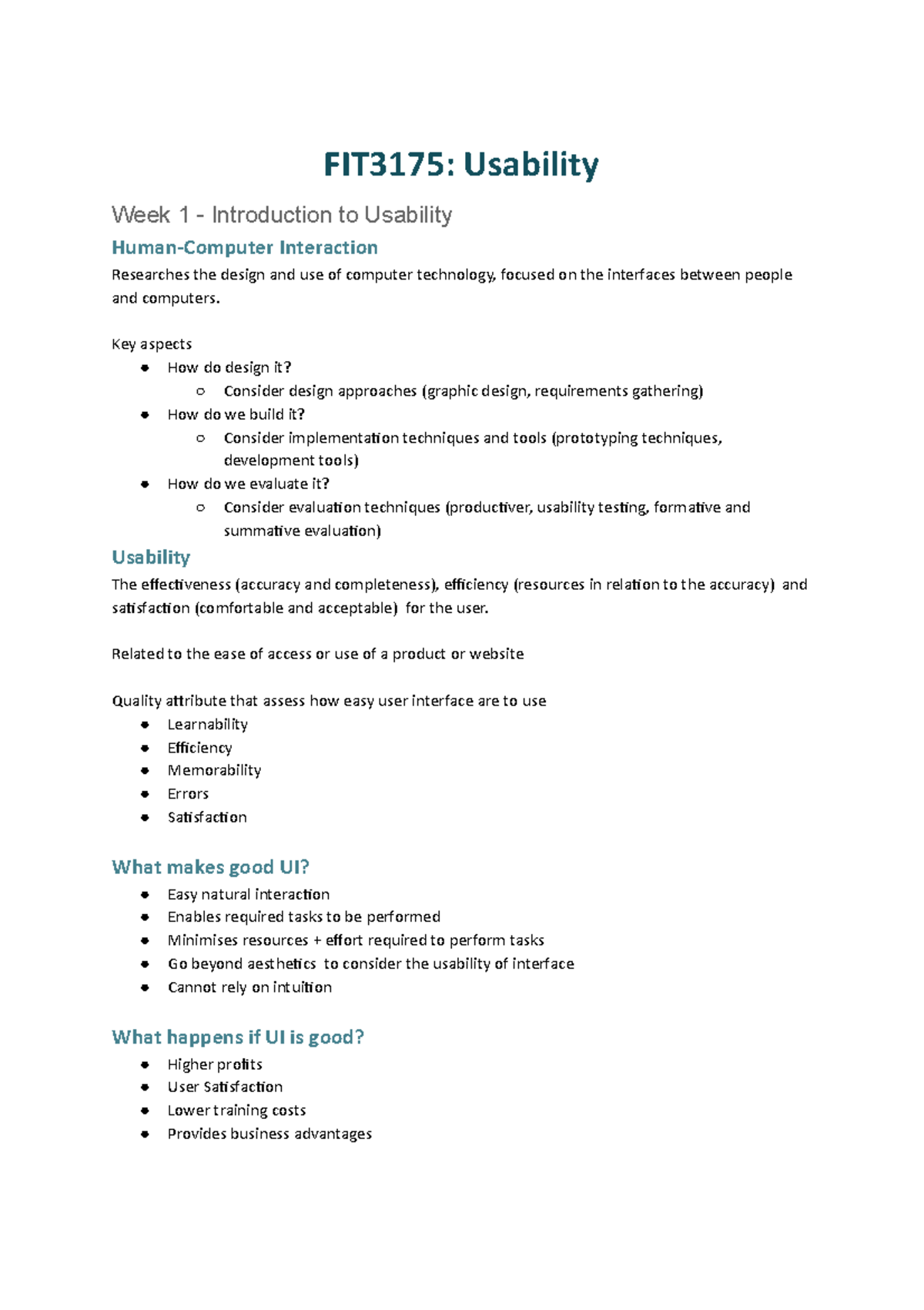 Fit3175 usability exam revision notes - FIT3175: Usability Week 1 ...